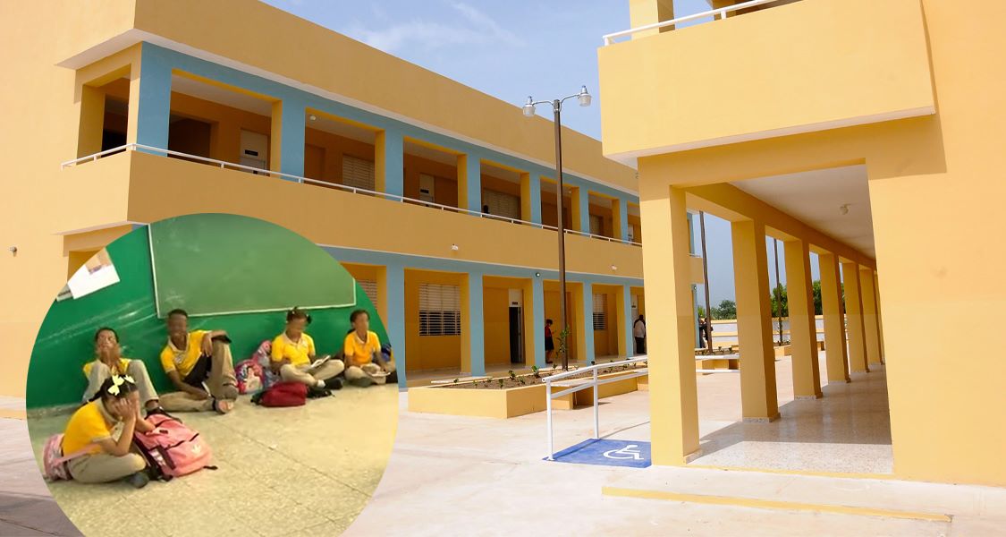 Estudiantes reciben docencia en el piso en escuela de Santiago